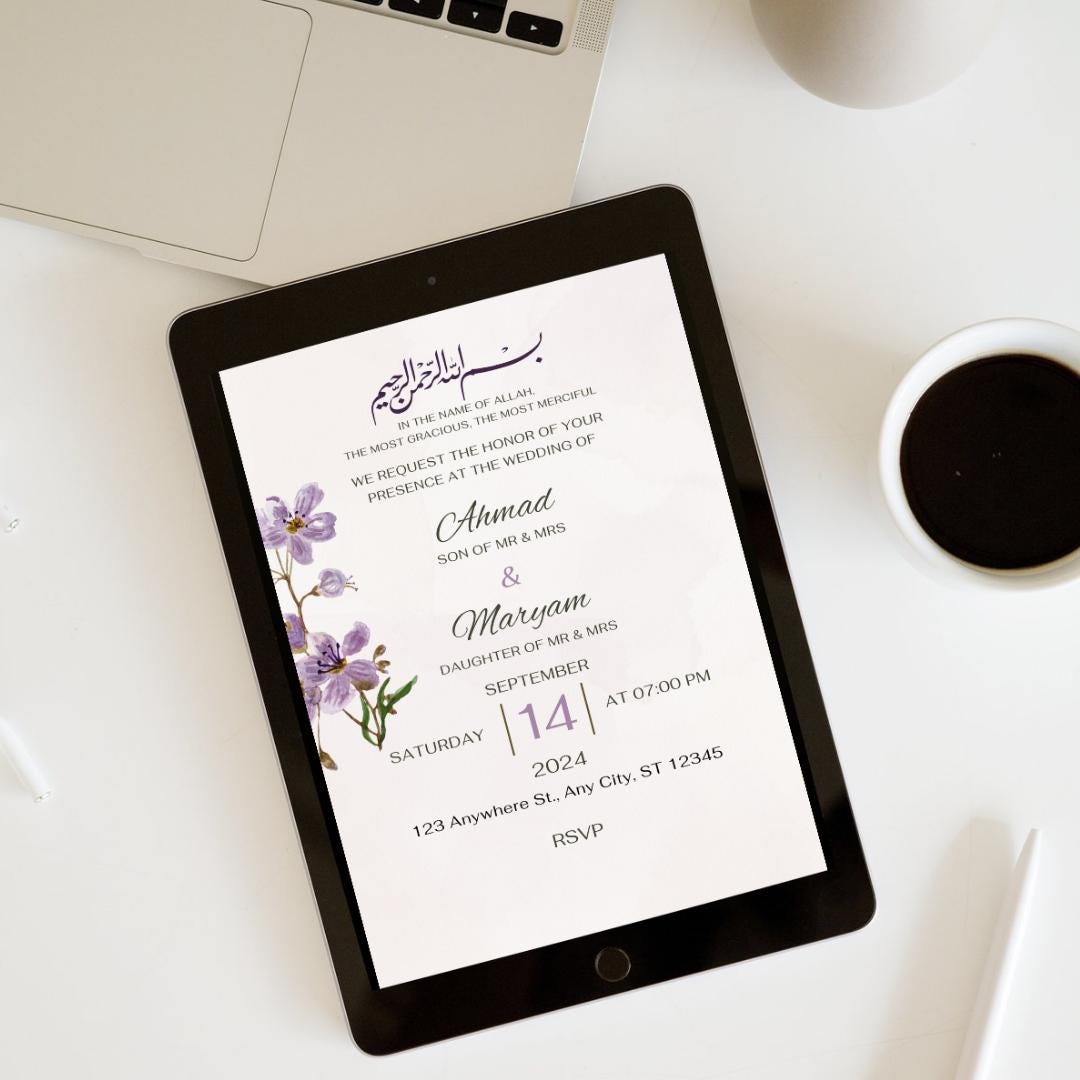 Editable Muslim Wedding Invitation Template Floral Simple Nikkah Shaadi ...