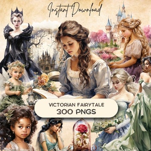 Victorian Fairytale Clipart Mega Bundle (300 PNG), Watercolor Fantasy ...