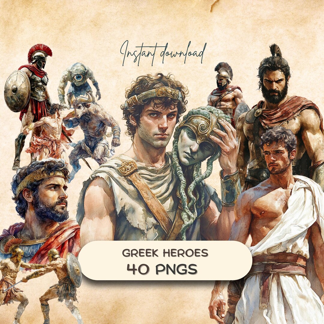 Greek Heroes Clipart Bundle (40 PNG), Greek Mythology, Medusa ...