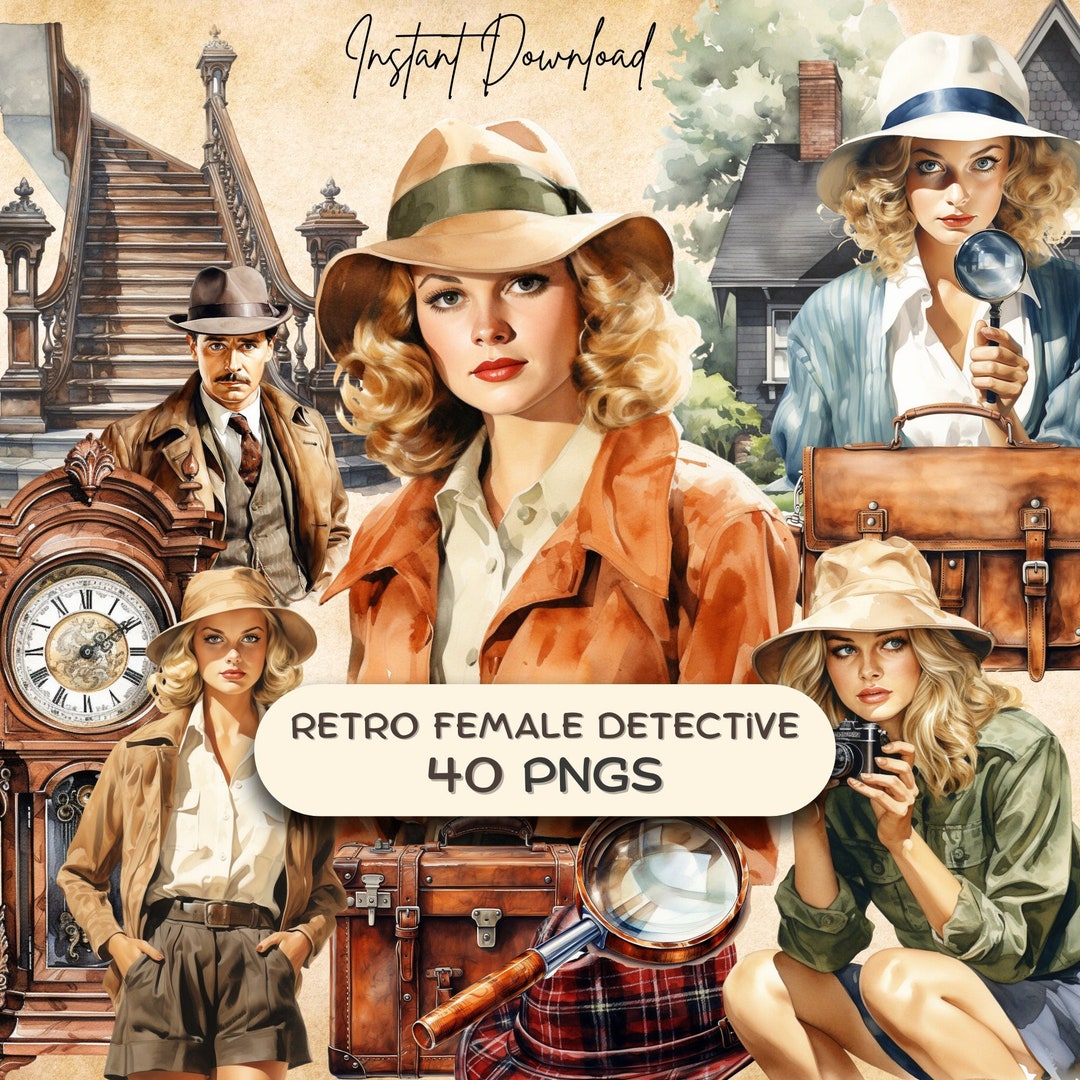 Vintage Female Detective Clipart (40 PNG), Retro 30s Noir Bundle ...