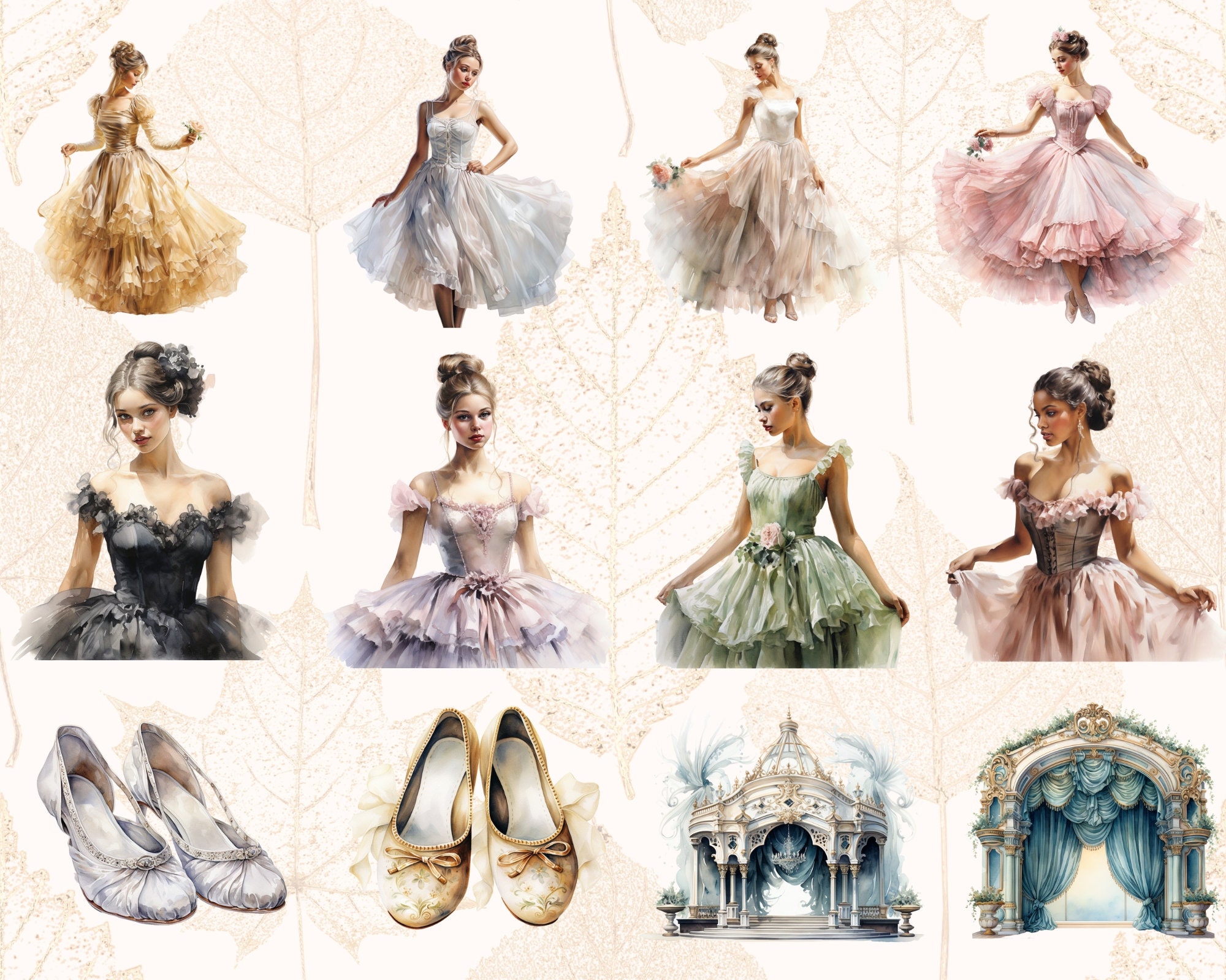 Victorian Ballerina Clipart (65 Pngs), Watercolor Ballet Bundle, 1800s ...