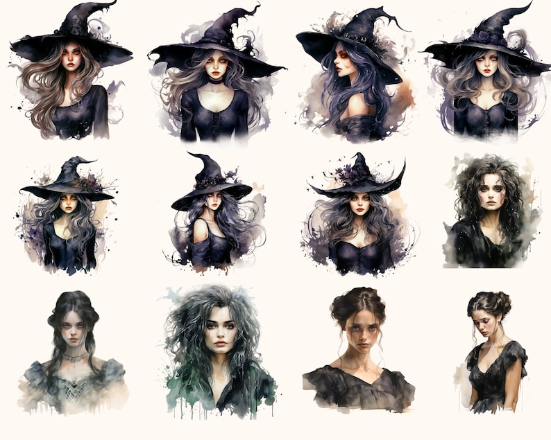 Dark Witch Clipart Bundle 120 PNG, Magic Supplies Fantasy Clipart, Dark ...