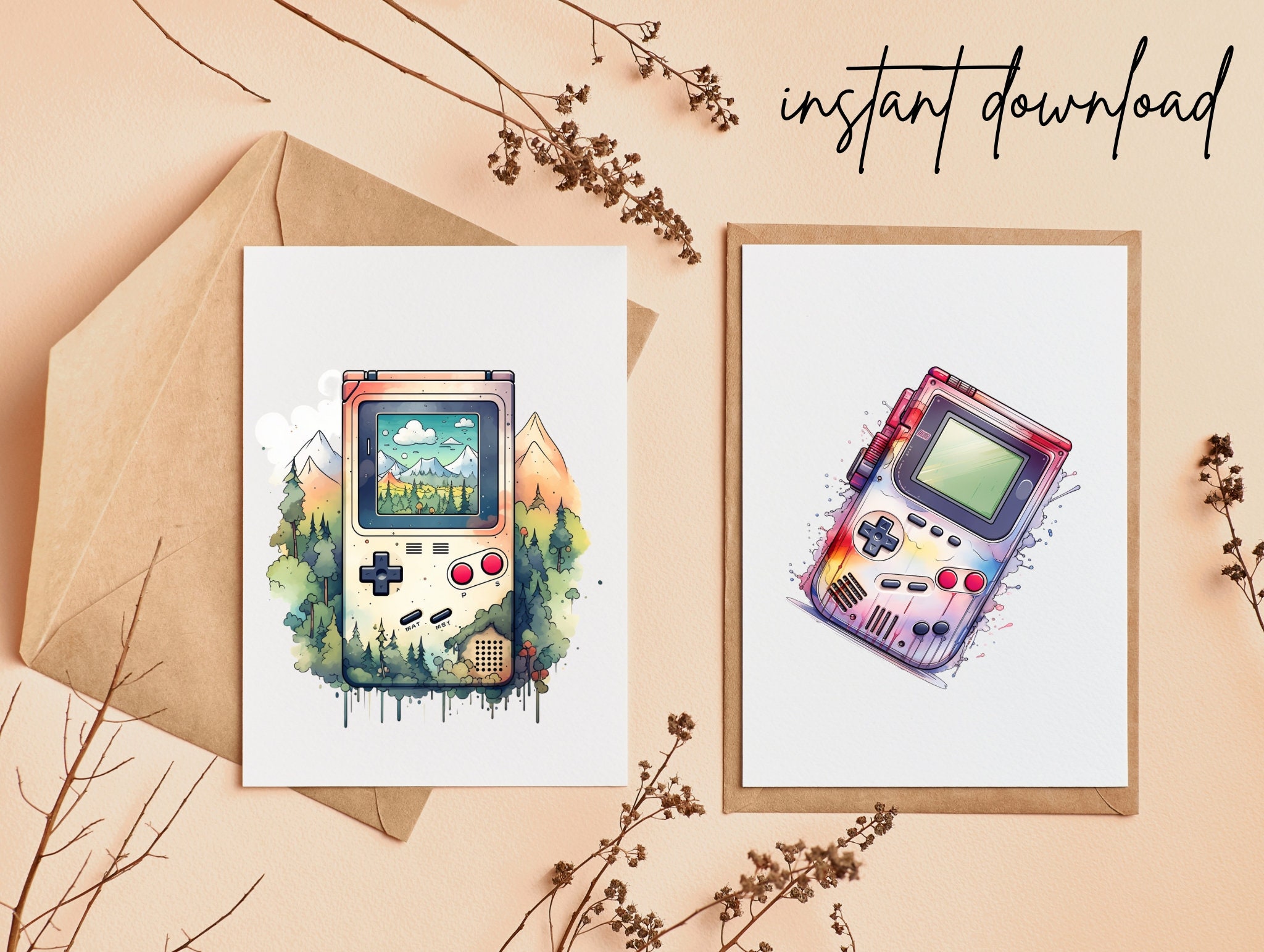 Game Boy Color Clipart 7 Pngs Retro Gameboy PNG Watercolor - Etsy