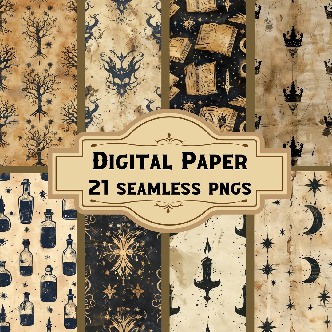 Dark Fantasy Digital Paper/seamless Patterns (21 PNG), Dark Cottagecore ...