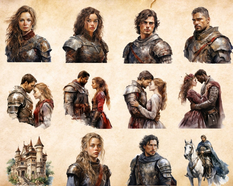 Medieval Knights Clipart Bundle 70 PNG, Fantasy Romance Scrapbooking ...