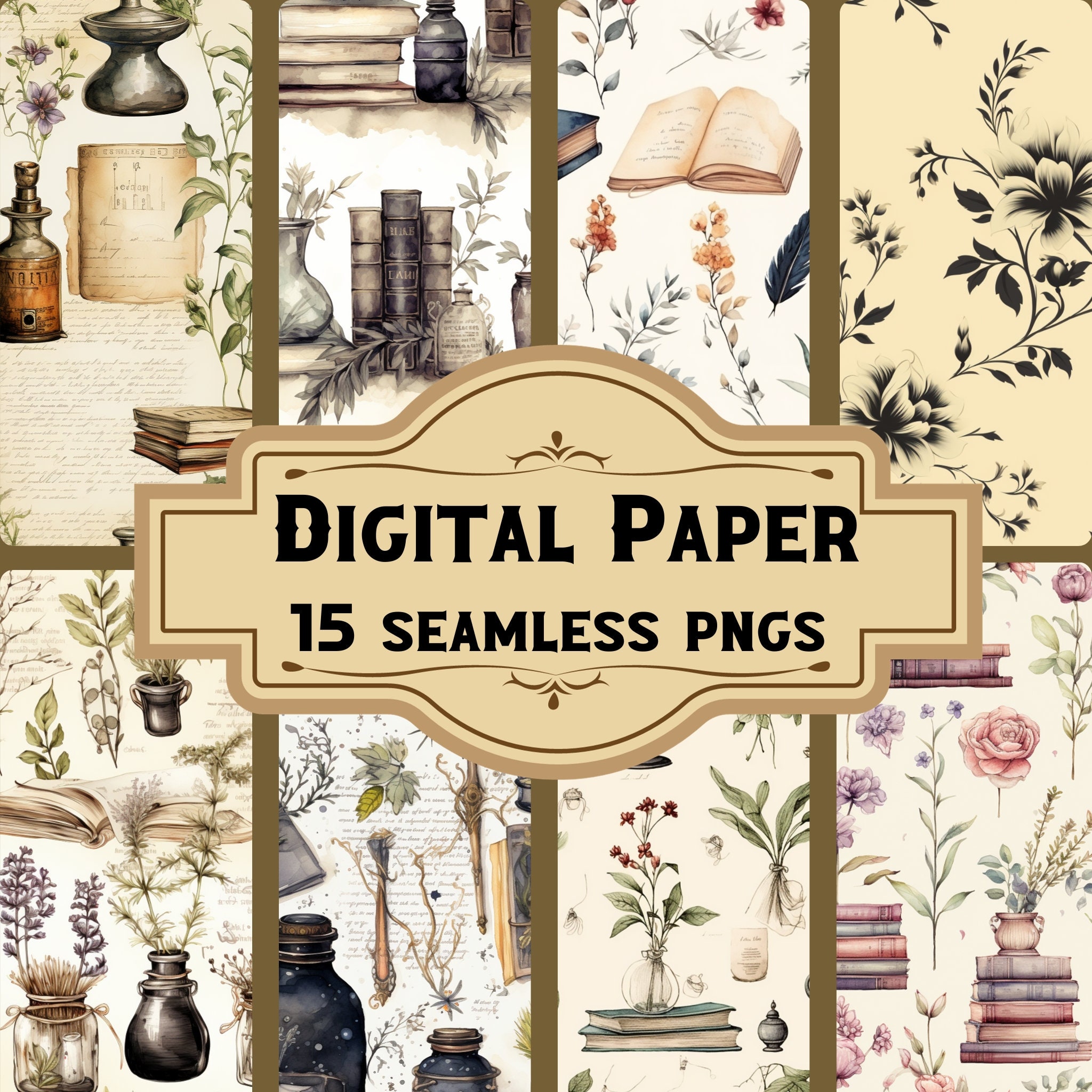 Victorian Dark Academia Digital Paper/seamless Patterns 15 PNG ...