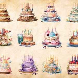 Birthday Cake Clipart Bundle 50 PNG, Sweet Treats, Party Junk Journal ...
