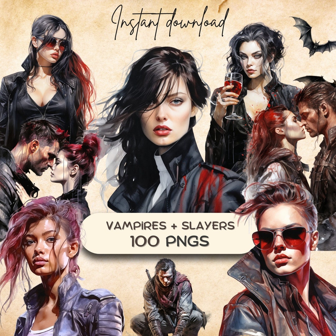Vampire Slayers + Vamps Clipart (100 PNG) Bundle, Gothic Dark Fantasy ...