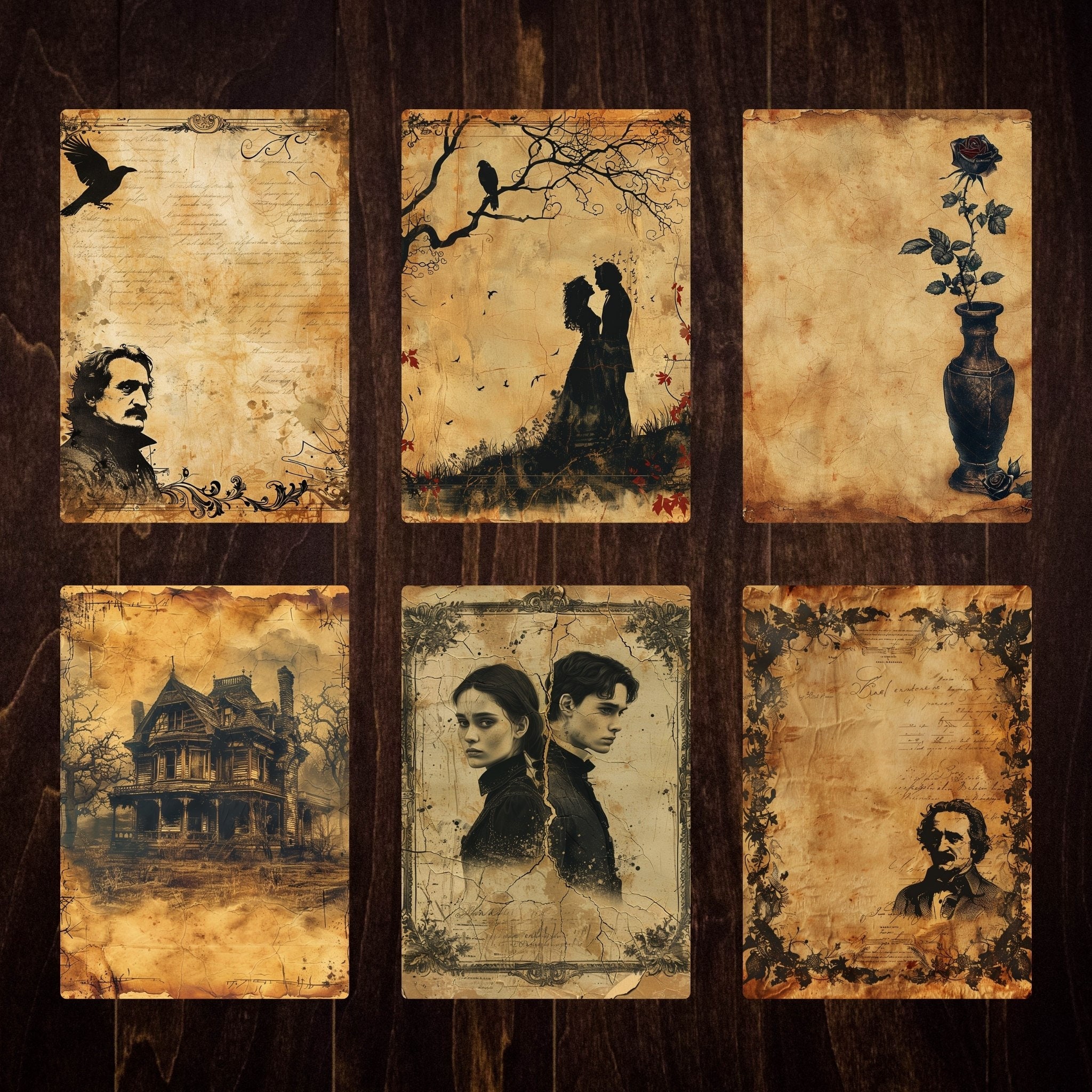 Edgar Allan Poe Journal Pages 20 PNG, Gothic Horror Scrapbooking Paper ...