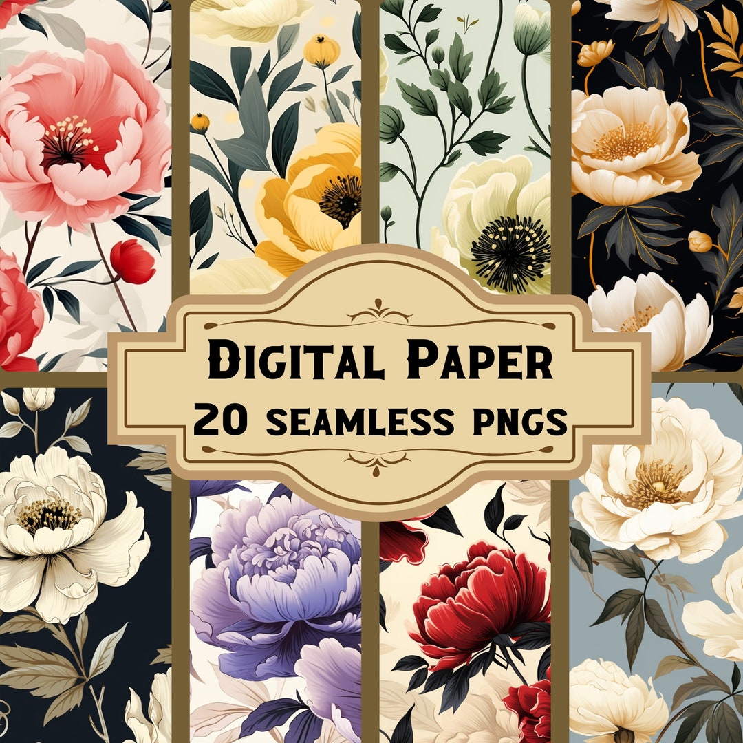 Peonies Floral Digital Paper/seamless Patterns (20 PNG), Springtime ...