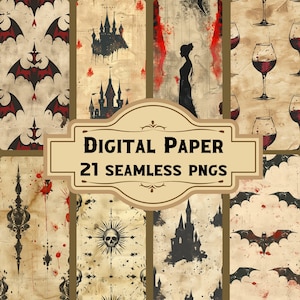 Vampiric Digital Paper/seamless Patterns (21 PNG), Gothic Victorian ...