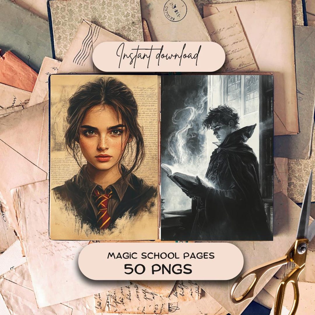 Magic School Junk Journal Pages (50 PNG), Fantasy Scrapbooking Paper ...