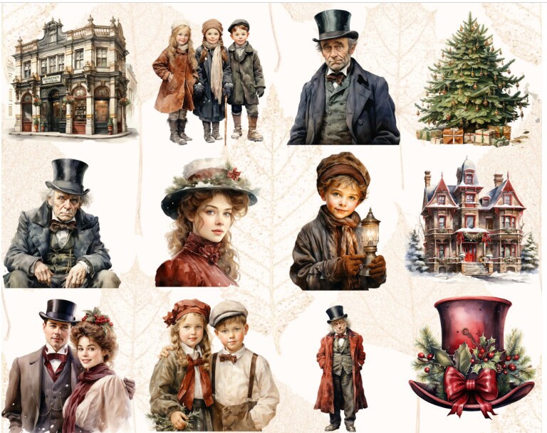 Vintage Christmas Clipart Bundle 250 PNG: Nutcracker, A Christmas Carol ...