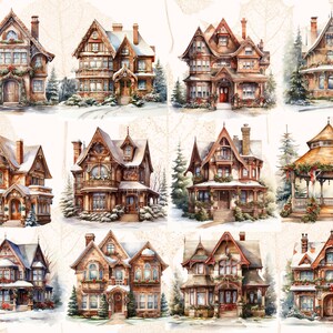 Cozy Winter Homes Clipart (20 Pngs), Holiday Season, Mini Christmas ...