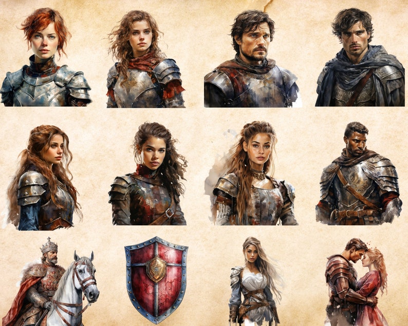 Medieval Knights Clipart Bundle 70 PNG, Fantasy Romance Scrapbooking ...