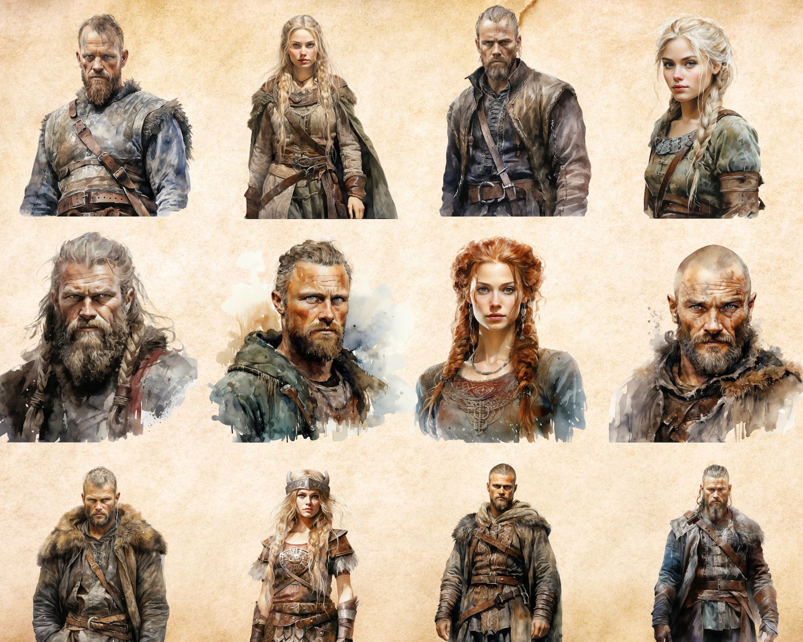 Nordic Vikings Clipart Bundle (70 PNG), Shield Maiden, Norse Mythology ...