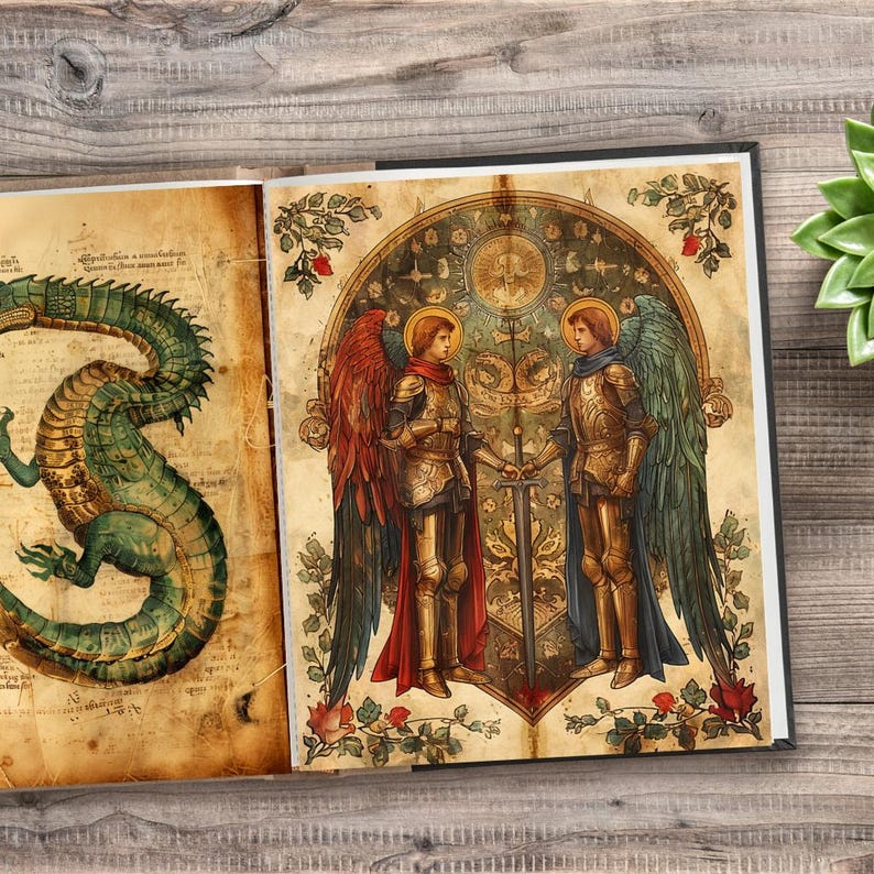 Dark Illuminated Manuscript Medieval Junk Journal Pages (50 PNG ...