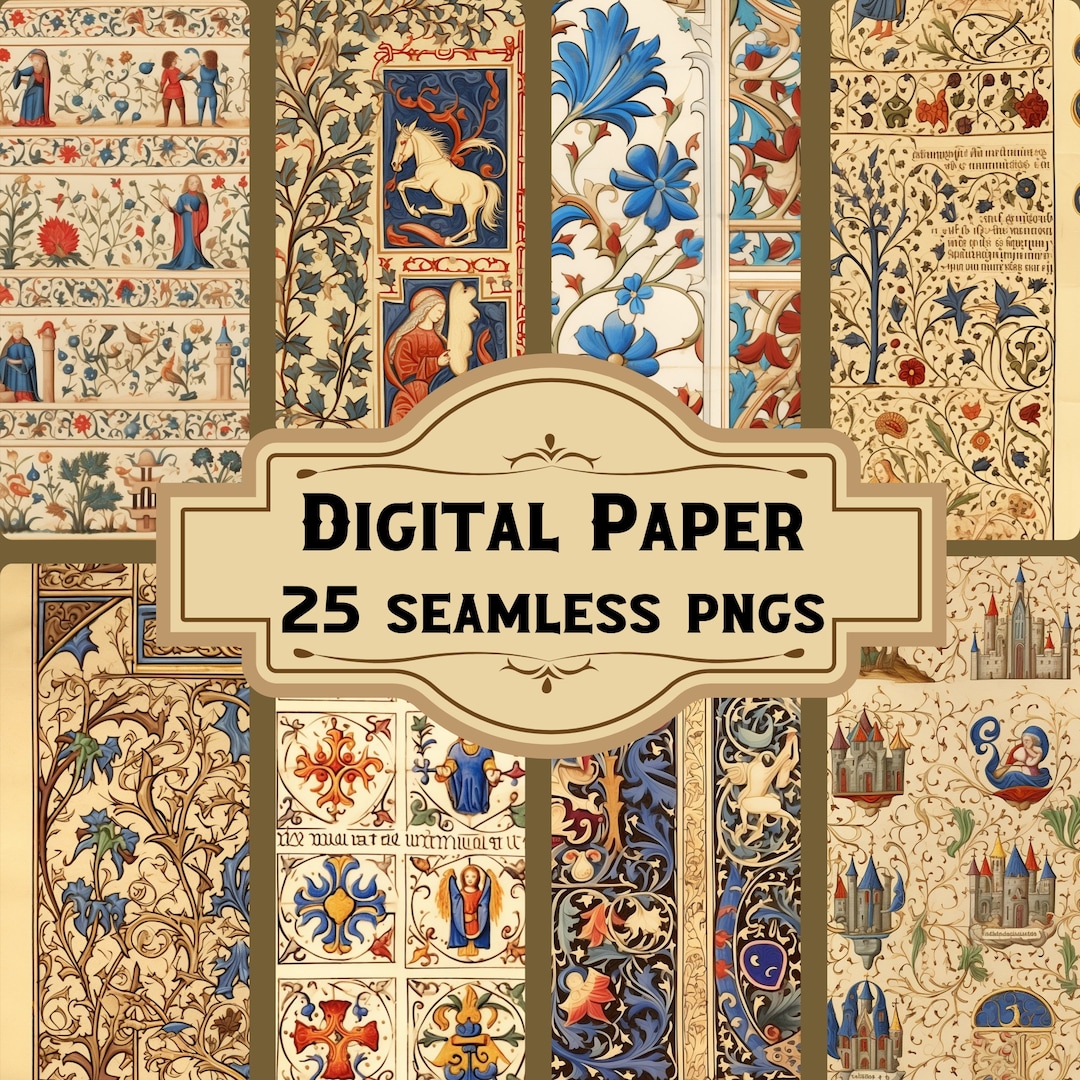 Illuminated Manuscript Digital Paper/seamless Patterns (25 PNG ...