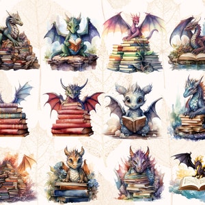 Fantasy Dragon Clipart MEGA Bundle (130 Pngs) - Watercolor Bookish ...
