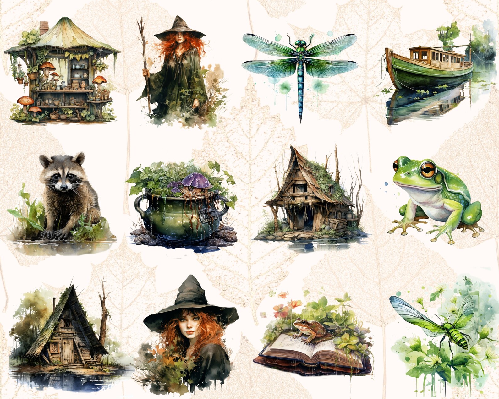 Swamp Witch Clipart 100 PNG, Shabby Chic Fantasy Scrapbooking, Nature ...