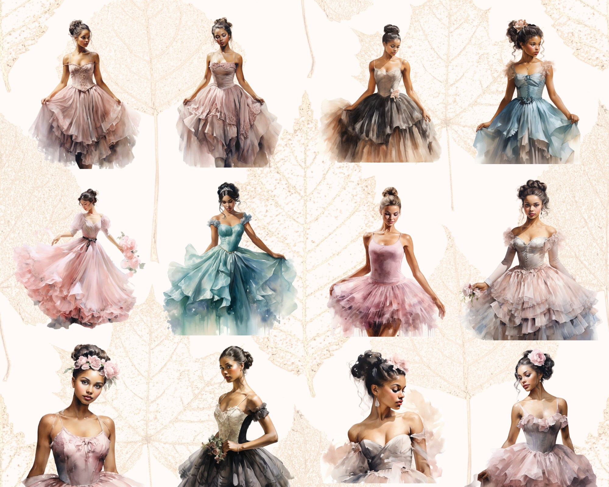 Victorian Ballerina Clipart (65 Pngs), Watercolor Ballet Bundle, 1800s ...