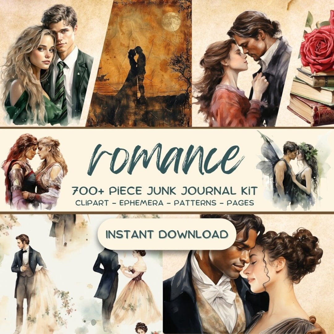 Romance Junk Journal Kit (700+ PNG), Bookish Romantasy Scrapbooking ...