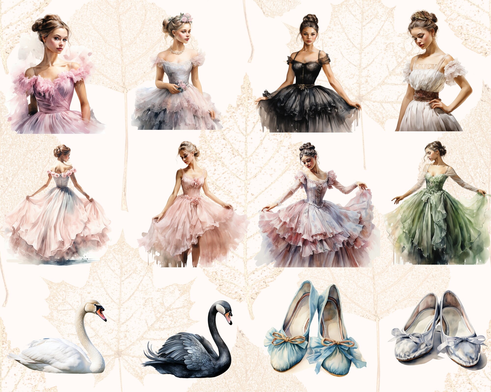 Victorian Ballerina Clipart (65 Pngs), Watercolor Ballet Bundle, 1800s ...