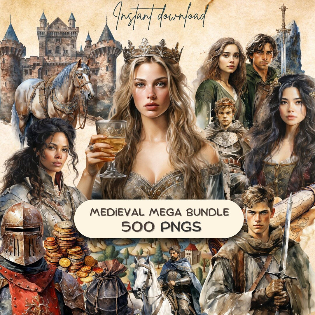Medieval MEGA Clipart Bundle (500 PNG), Fantasy Romance Scrapbooking ...