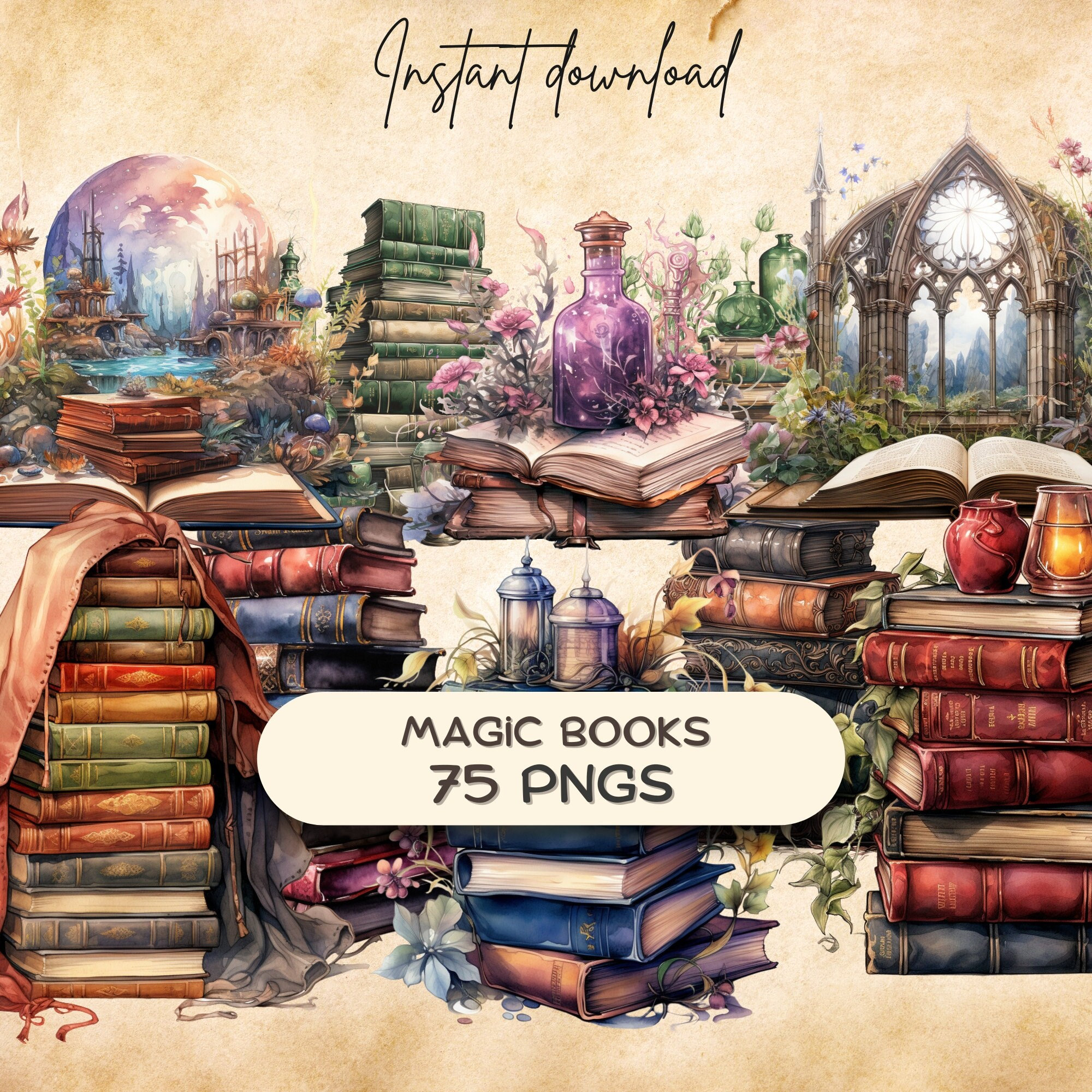 Magic School Book Clipart Bundle 75 PNG, Dark Academia Supplies ...