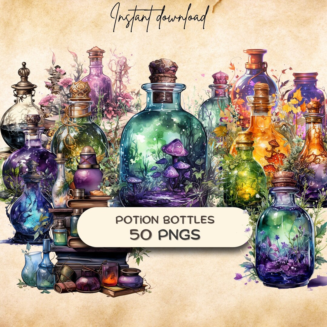 Magic School Potion Clipart Bundle (50 PNG), Dark Academia Supplies ...
