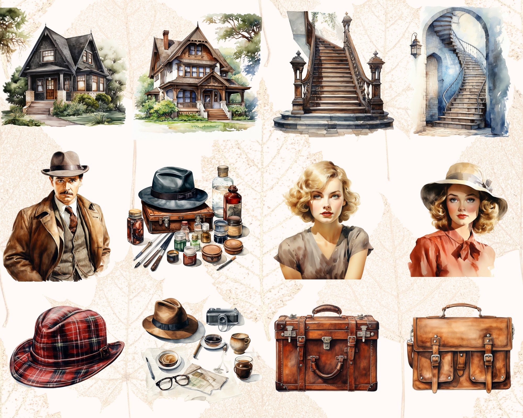 Vintage Female Detective Clipart 40 PNG, Retro 30s Noir Bundle ...