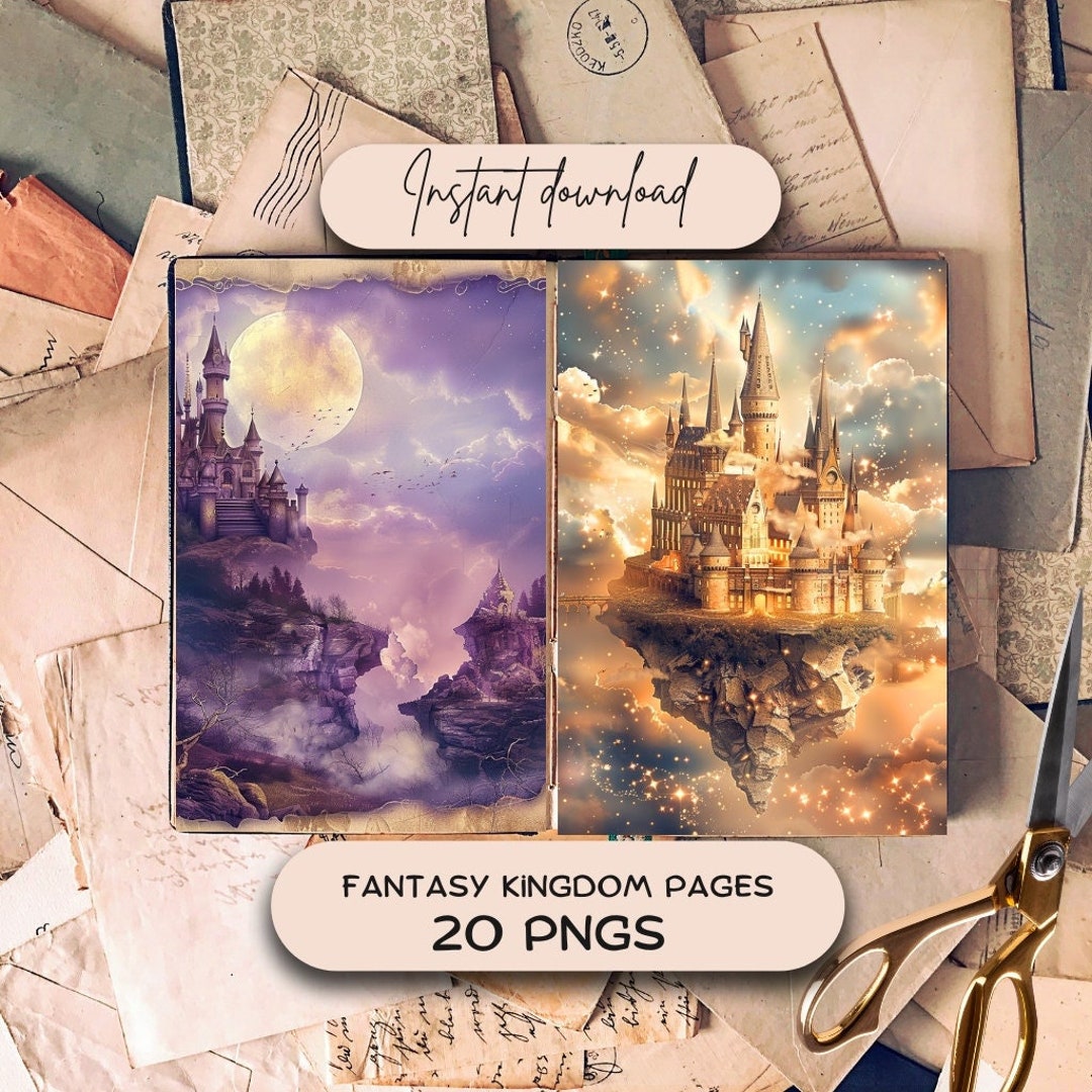 Fantasy Kingdom Junk Journal Pages (20 PNG), Fairytale Scrapbooking ...