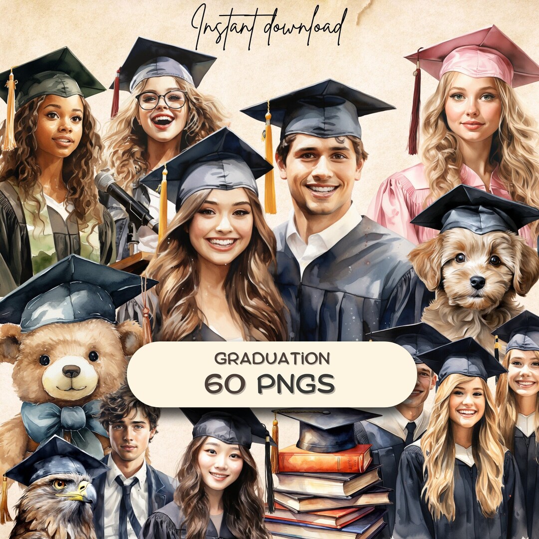 Graduation Clipart (60 PNG), School Year Junk Journal, Dark Academia ...