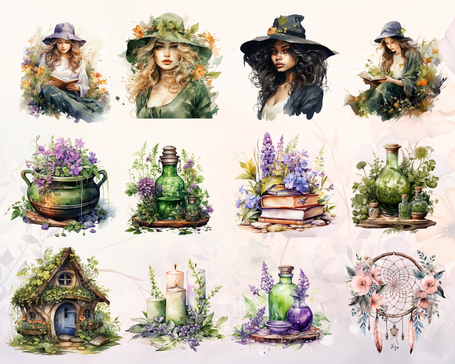 Botanical Magic Clipart (30 PNG), Shabby Chic Fantasy Scrapbooking ...