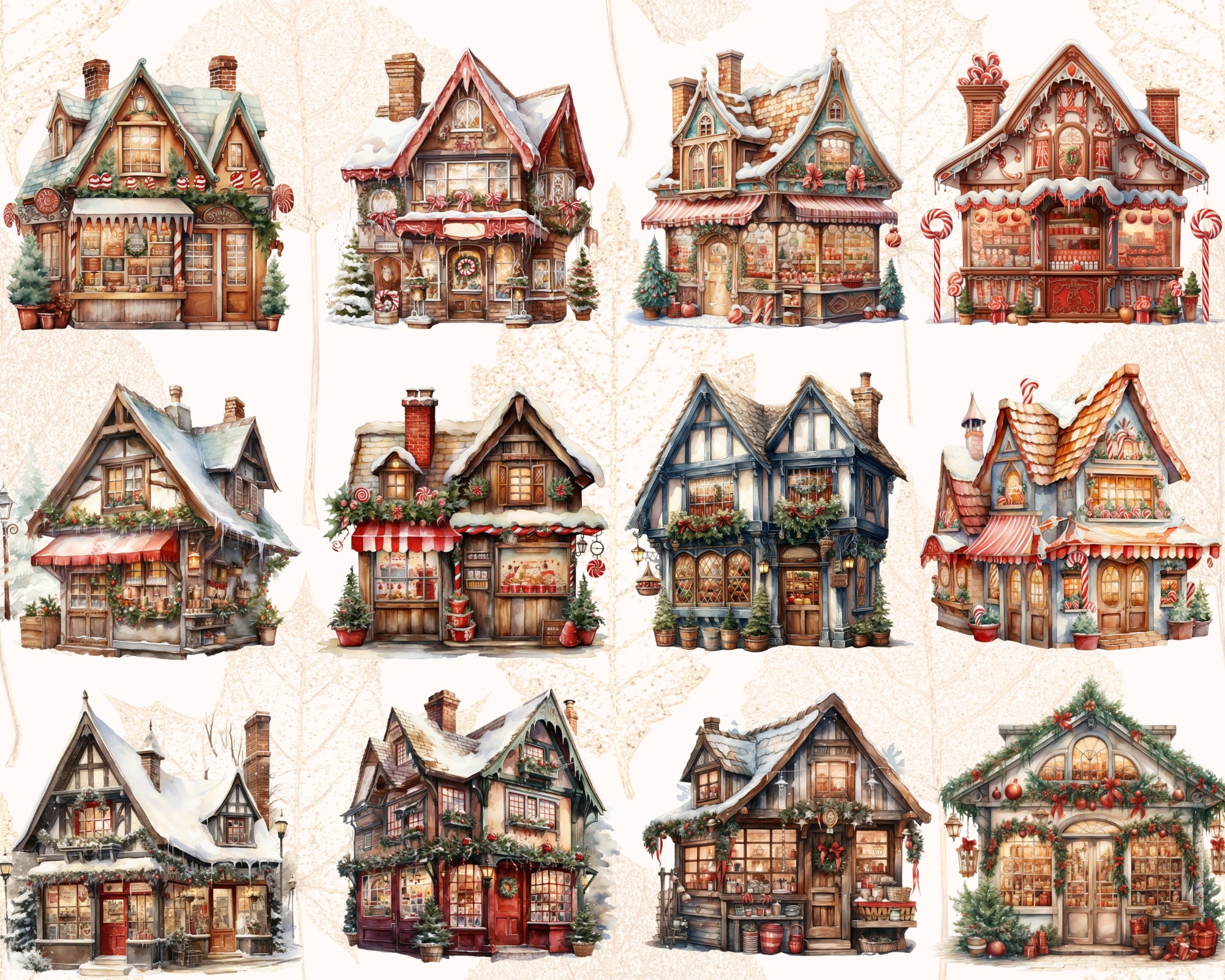 Christmas Village Shop Fronts 20 Pngs, Holiday Season Clipart, Mini ...