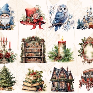 Vintage Christmas MEGA Bundle (1000 PNG) Watercolor Clipart, Holiday ...
