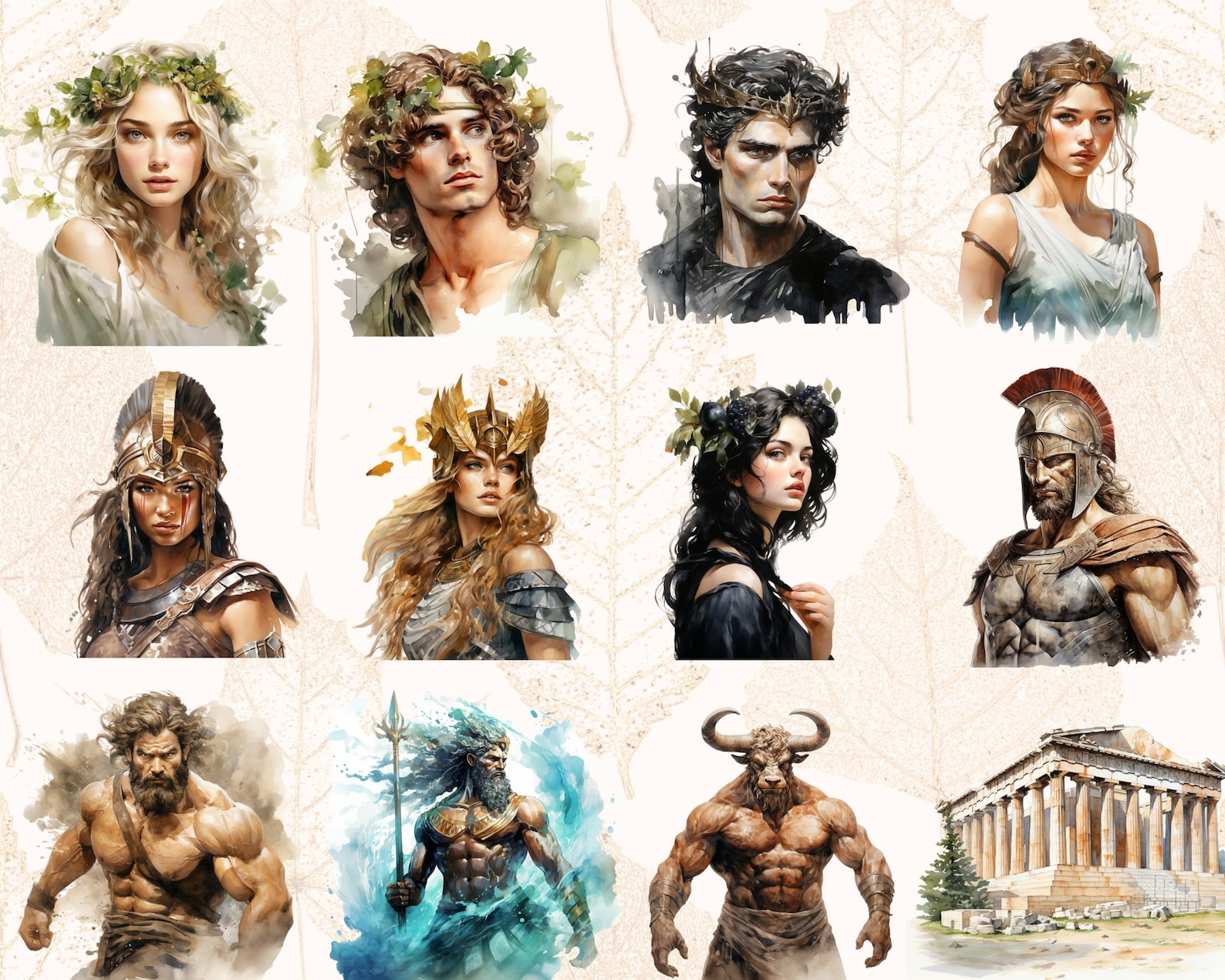 Greek Mythology Clipart Bundle 100 PNG, Gods Goddesses and Heroes ...
