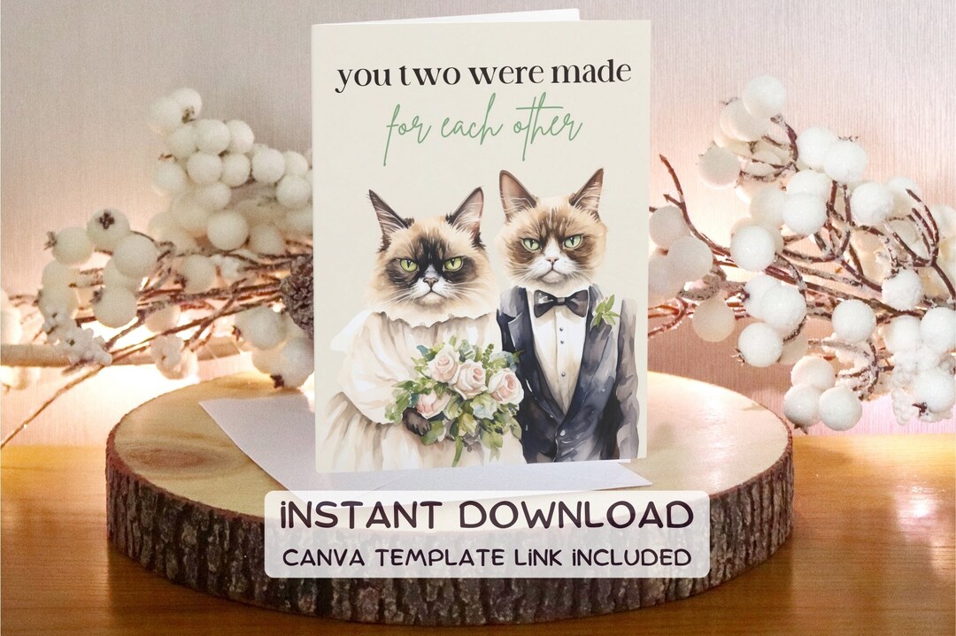 Printable Grumpy Cat Wedding Card PNG Canva Template , Funny Greeting Card for Groom & Bride ...