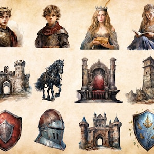 Medieval MEGA Clipart Bundle (500 PNG), Fantasy Romance Scrapbooking ...