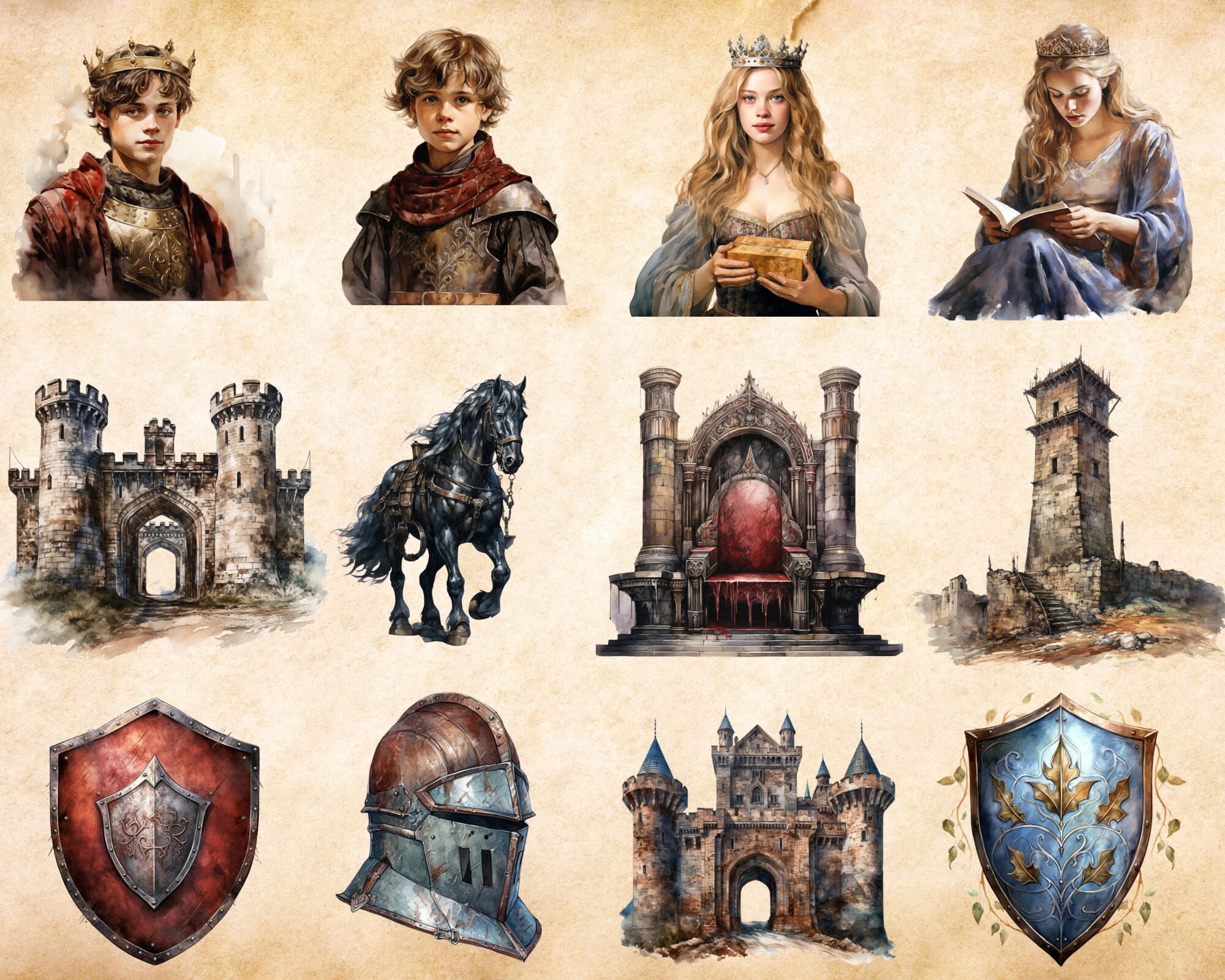 Medieval MEGA Clipart Bundle (500 PNG), Fantasy Romance Scrapbooking ...