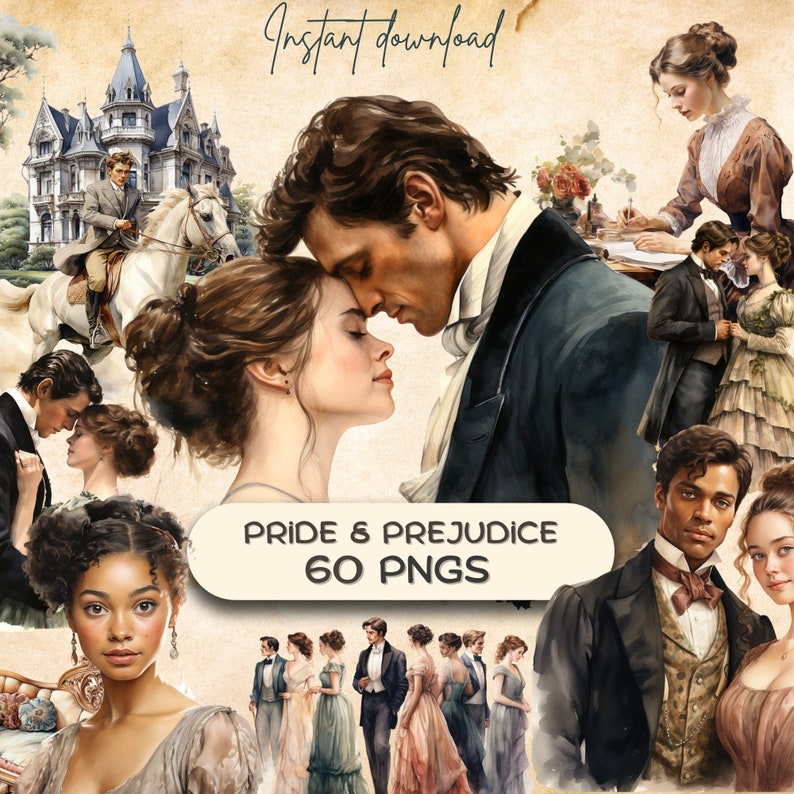 Pride & Prejudice Victorian Clipart (60), Dark Academia PNG, Literary ...