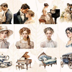 Jane Austen's "emma" Victorian Clipart (60 PNG), Literary Romance Junk ...