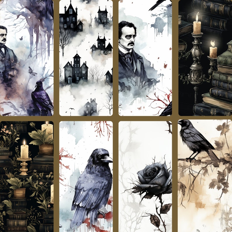 Edgar Allan Poe Digital Paper/seamless Patterns (16 PNG), Gothic ...