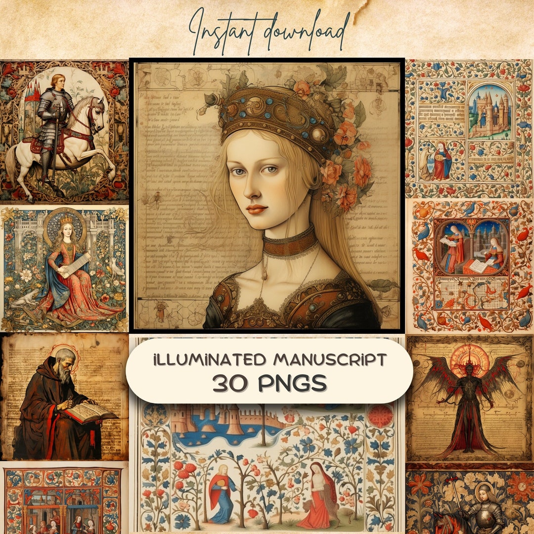 Medieval Illuminated Manuscript Clipart Bundle (30 PNG), Fantasy ...