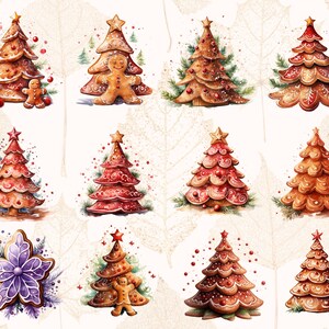 Gingerbread Christmas Tree Clipart Bundle (50 PNG), Watercolor Holiday ...