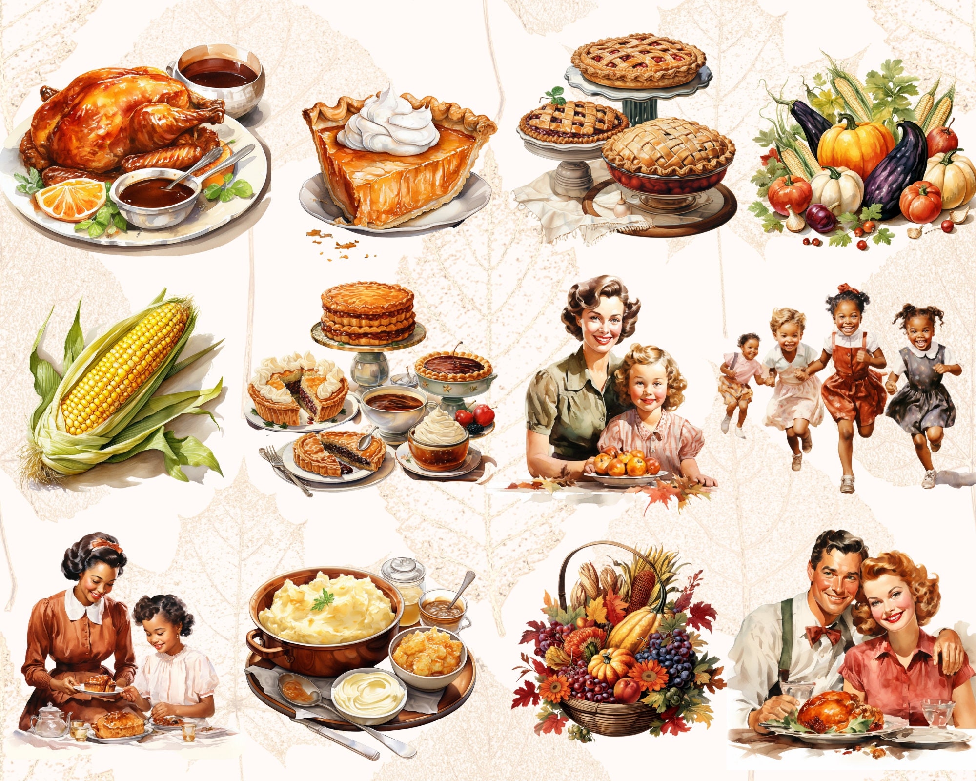 Retro Thanksgiving PNG (40), 1950s Autumn Family Holiday Clipart ...