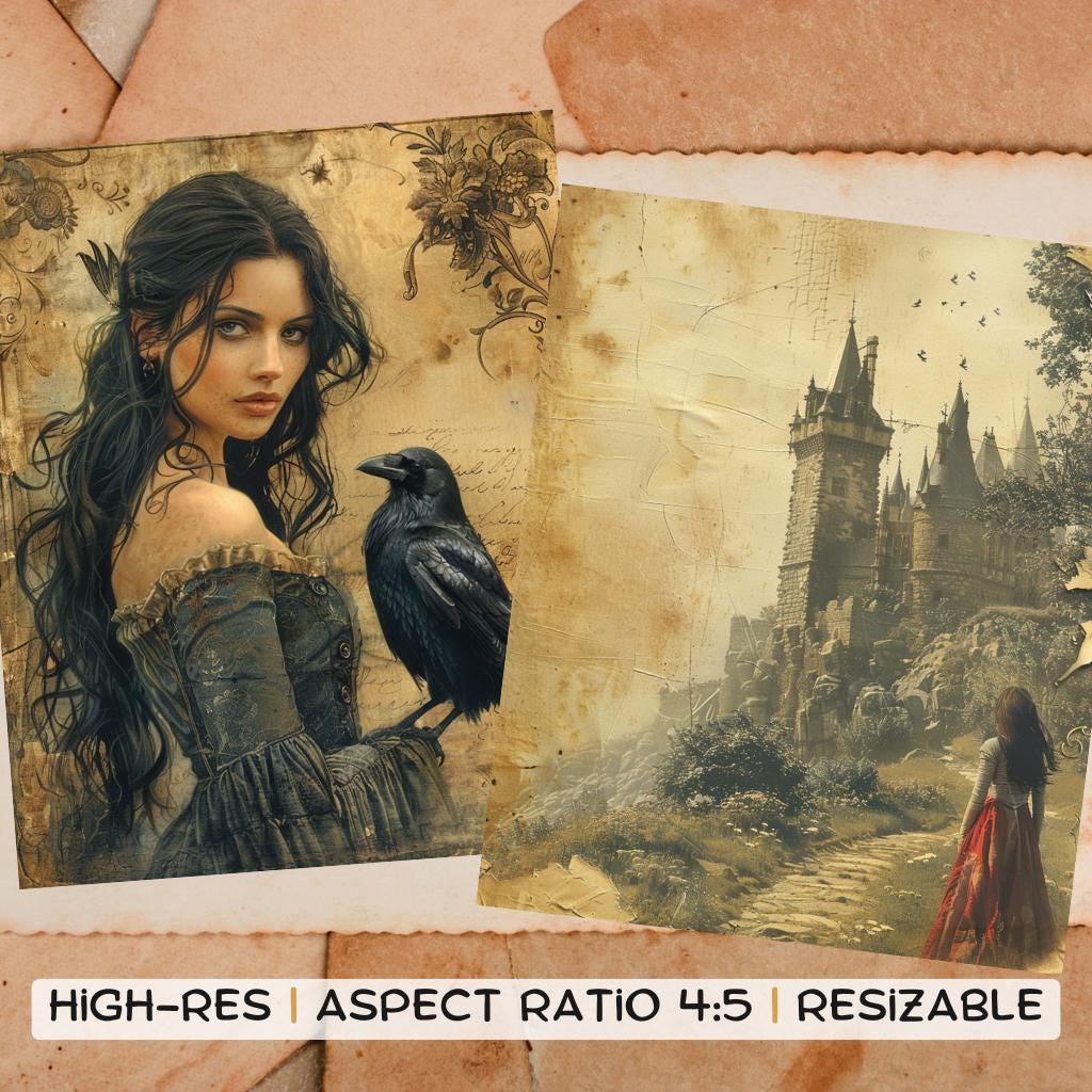 Gothic Princess Junk Journal Pages 35 PNG, Dark Fantasy Scrapbooking ...