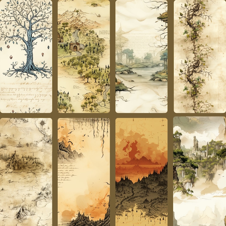 Fantasy Landscape + Maps Digital Paper/seamless Patterns (15 PNG ...