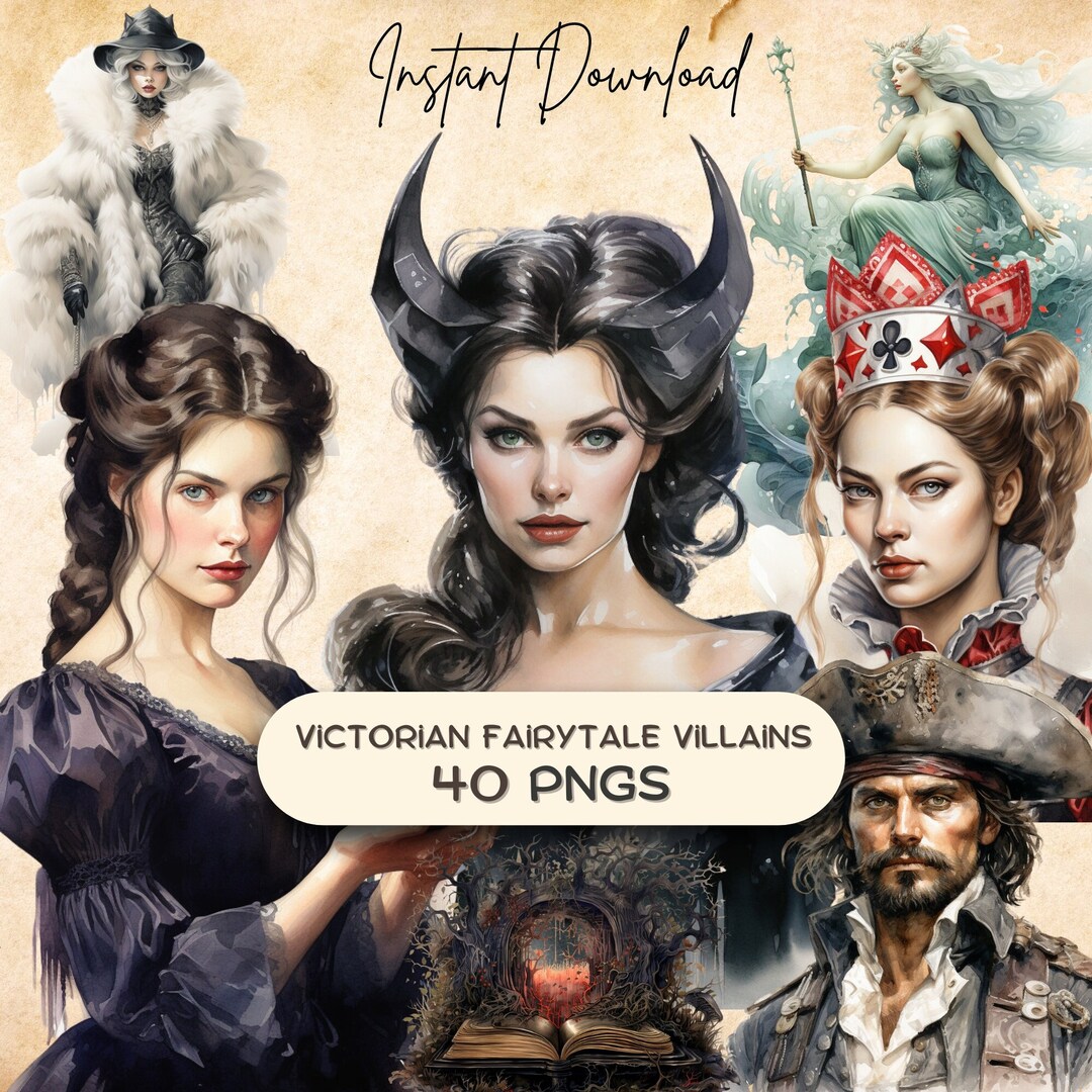 Victorian Fairytale Villains Clipart (40 PNG), Watercolor Dark Fantasy ...