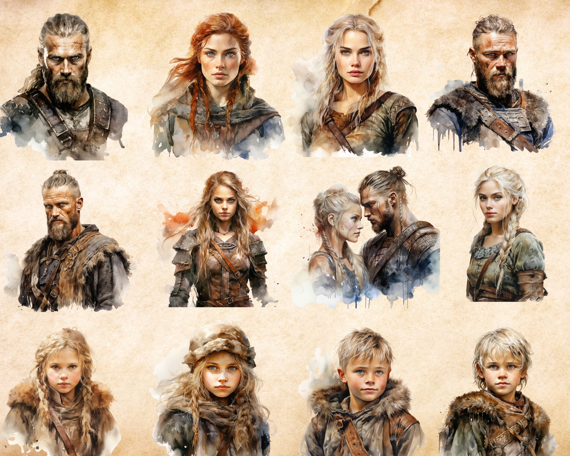 Nordic Vikings Clipart Bundle 70 PNG, Shield Maiden, Norse Mythology ...